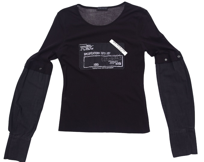 IKKS Black 2000s Vintage Mesh Top With Shirt Sleeves / Long-sleeved ...