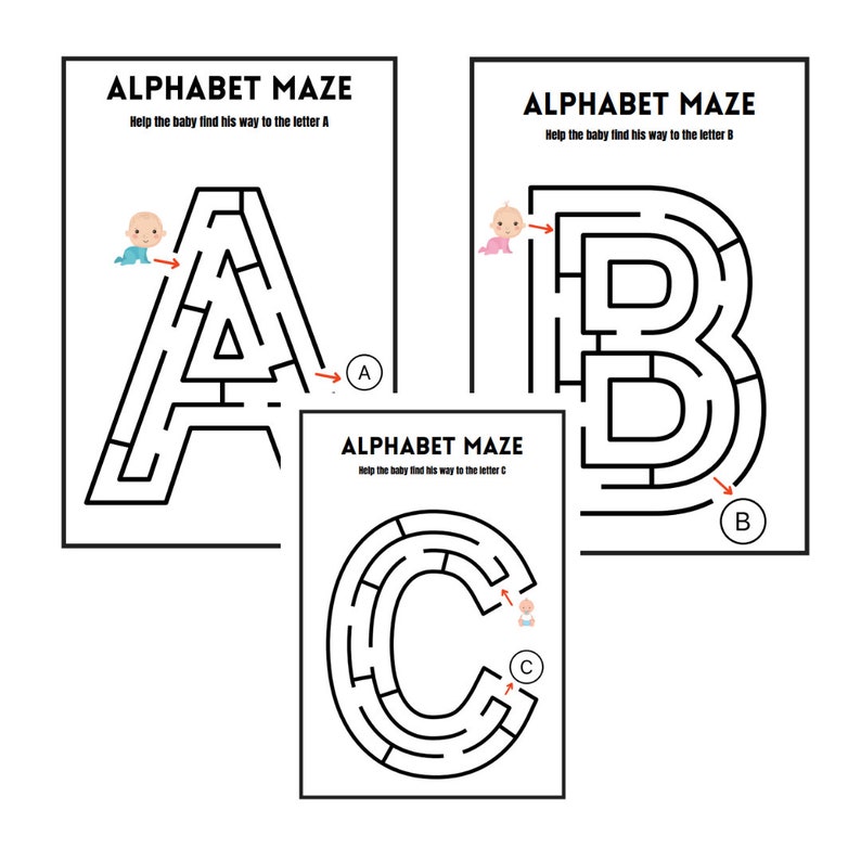 Prek-k-1st Grade Alphabet Maze Review Pages | Printable Mazes for Kids ...
