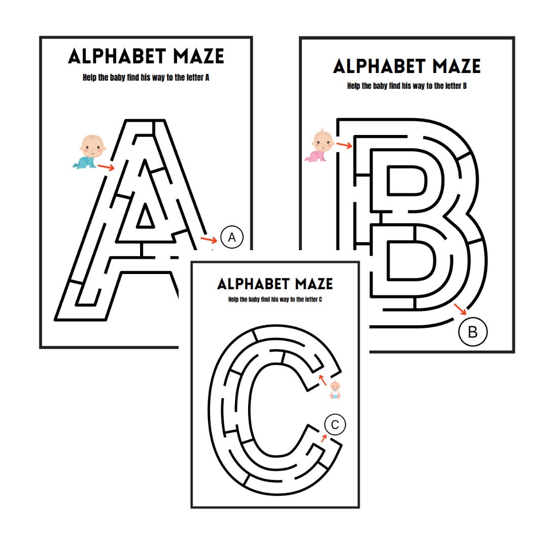 Prek-k-1st Grade Alphabet Maze Review Pages | Printable Mazes for Kids ...
