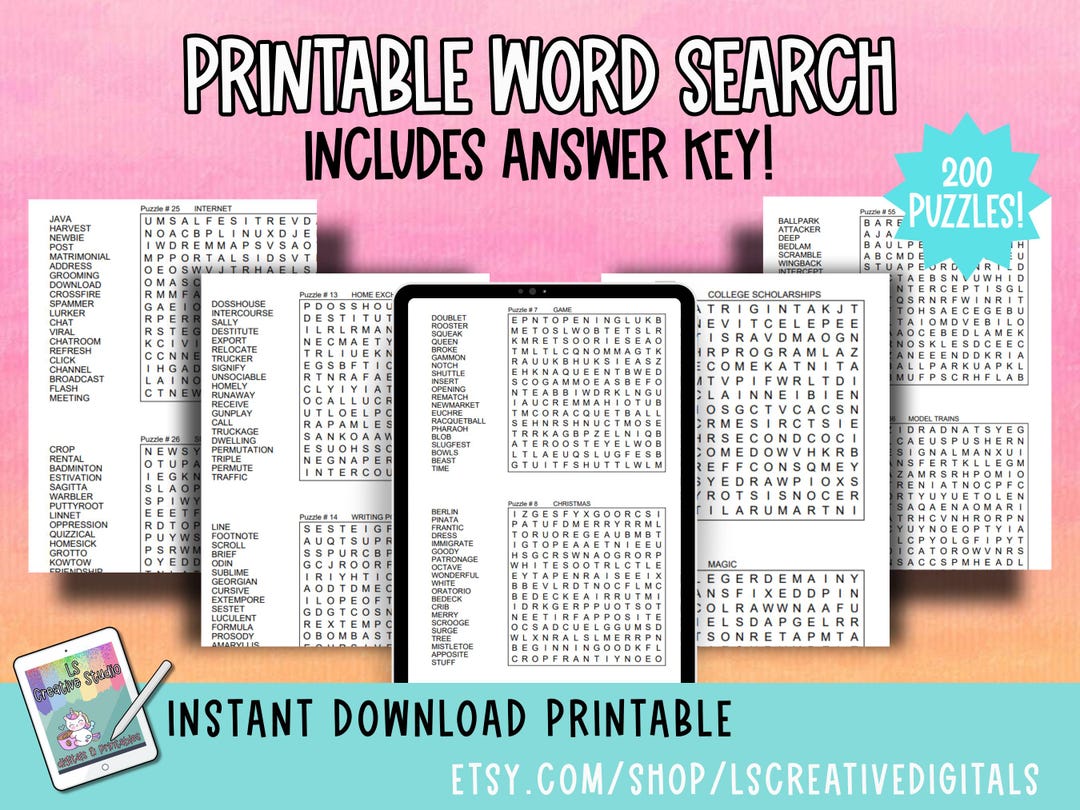 Word Search Puzzle Worksheets W/answer Key | Brain Games for Adults ...