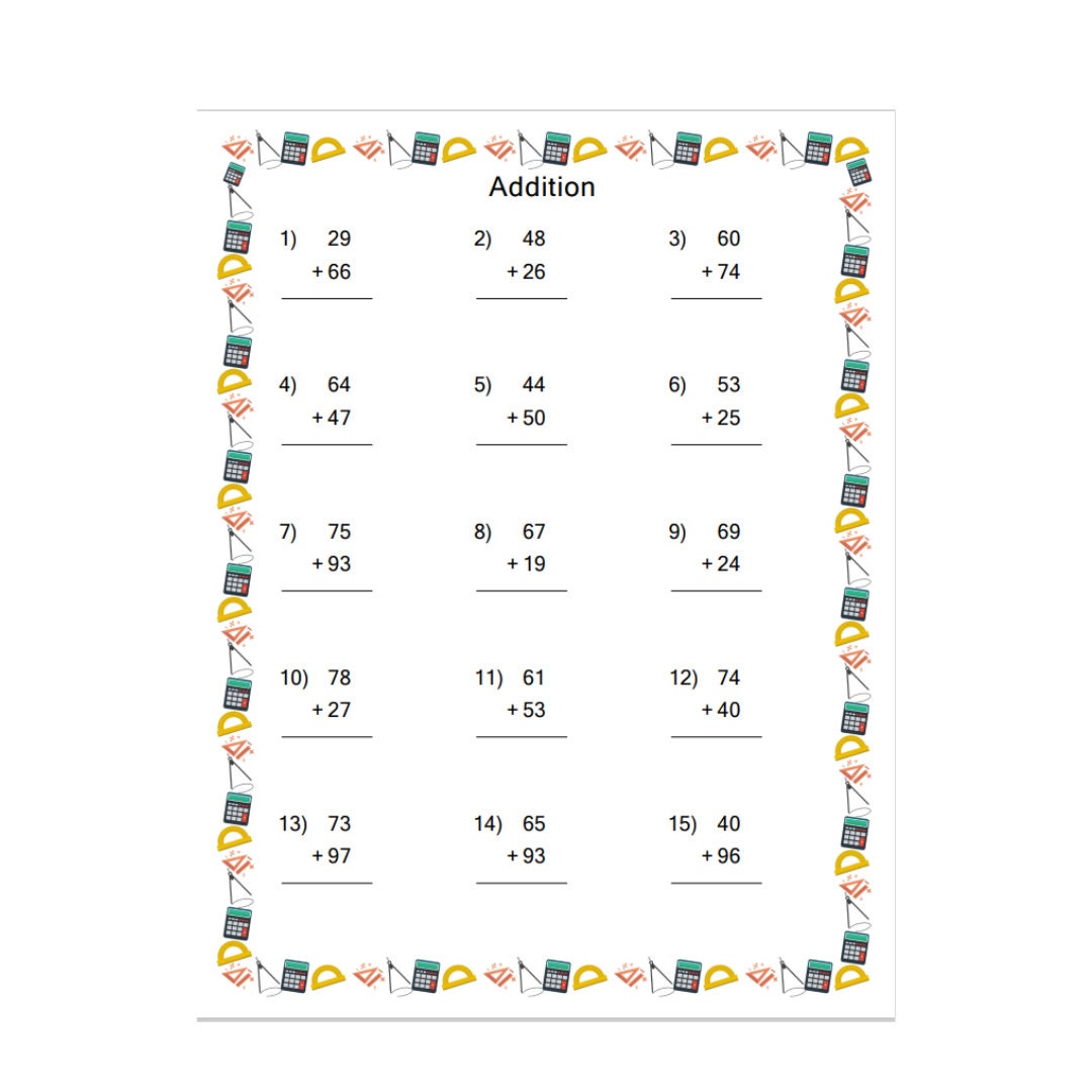 2-digit Addition Math Worksheets for 1st-2nd Graders | Math Summer ...