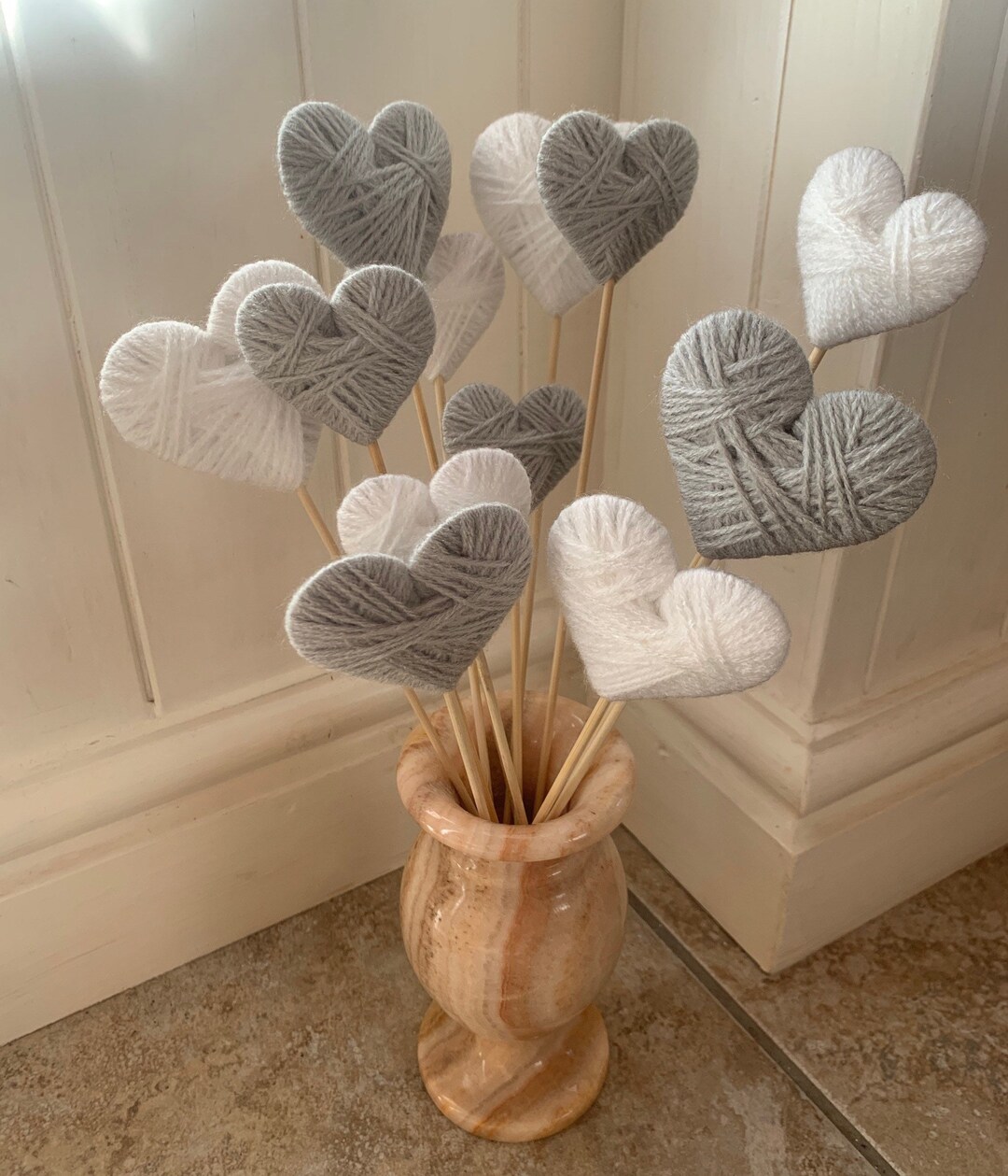 12 Love Heart Wool Wrap Flowers Light Grey/silver and White Home Decor ...