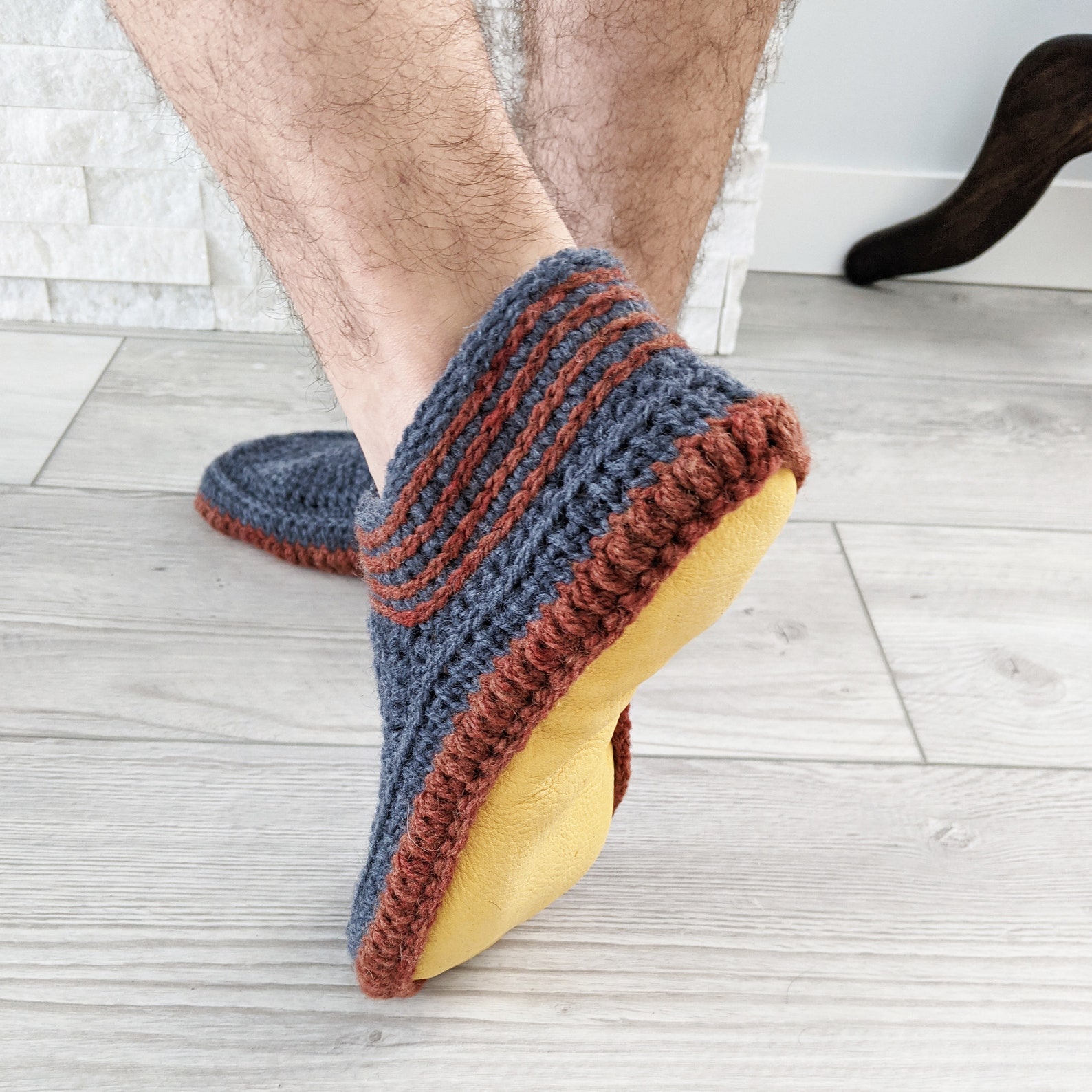MEN'S SLIPPERS PATTERN Leather Bottom Slippers Crochet - Etsy