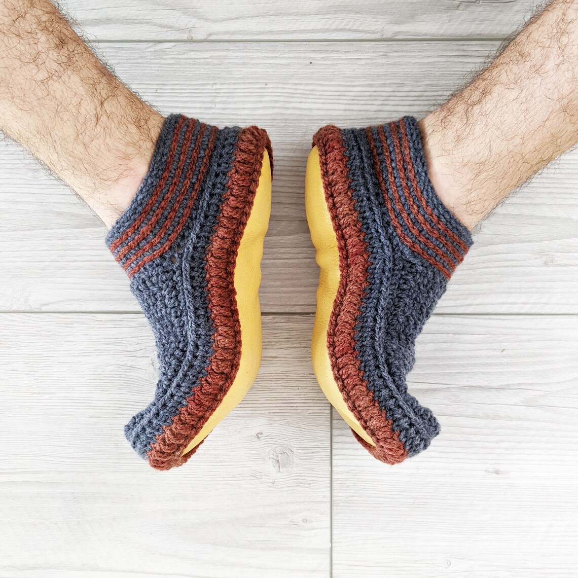 MEN'S SLIPPERS PATTERN Leather Bottom Slippers Crochet - Etsy