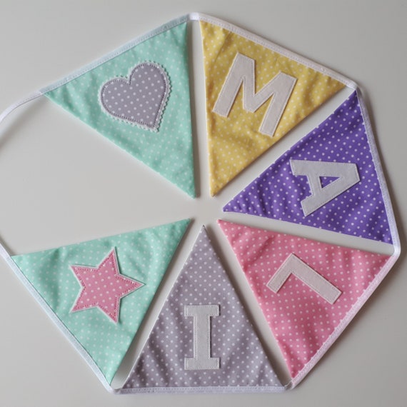 Personalised Fabric Bunting / Pastel Polka Dots / Nursery | Etsy