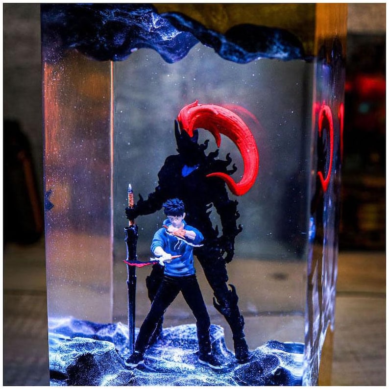 Sung Jinwoo Figure Epoxy Lamp, Custom Solo Leveling Sung Jin Woo Figure ...