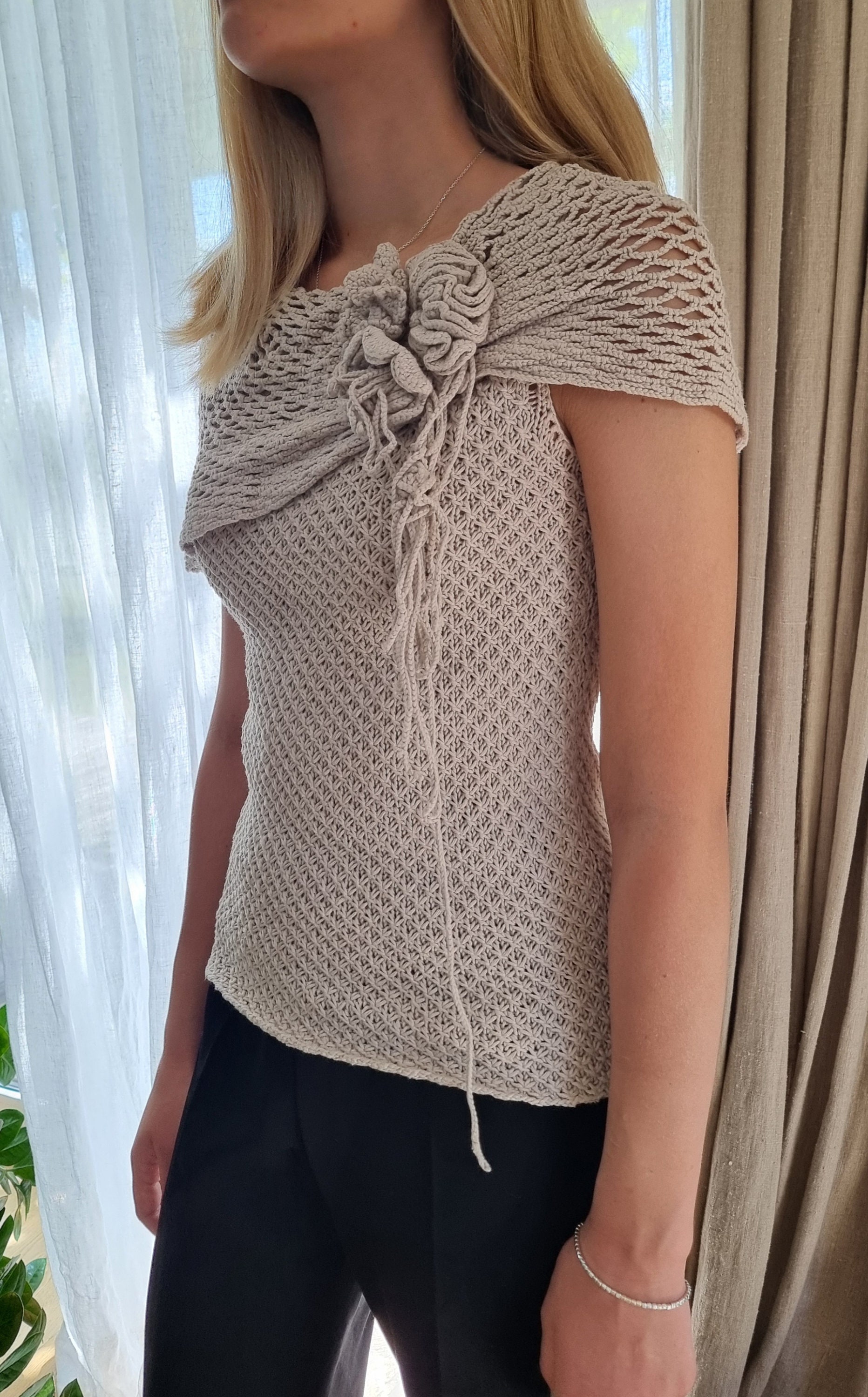 Vintage Hand Knitted Top, Vintage Summer Top, Exclusive Knitted Top ...