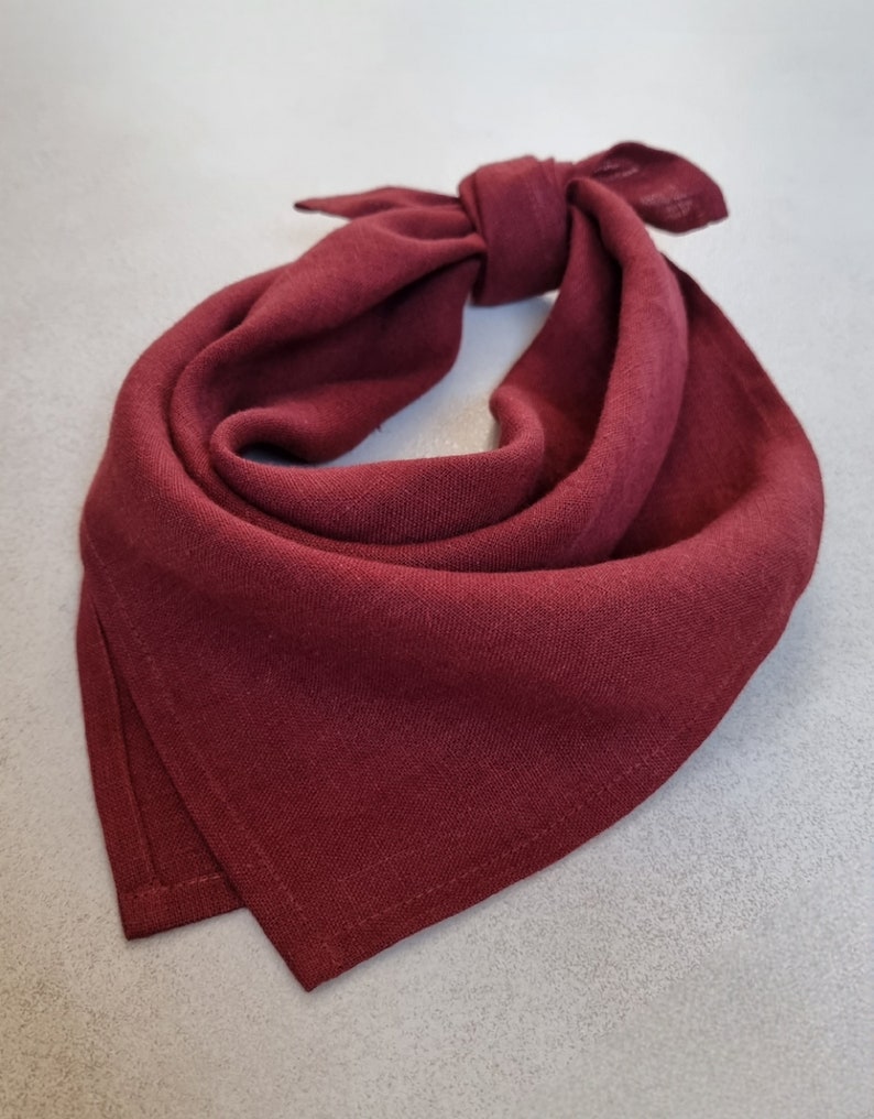 Red Linen Bandana, Square Linen Scarf, Bandana Men, Women Bandana, Red ...