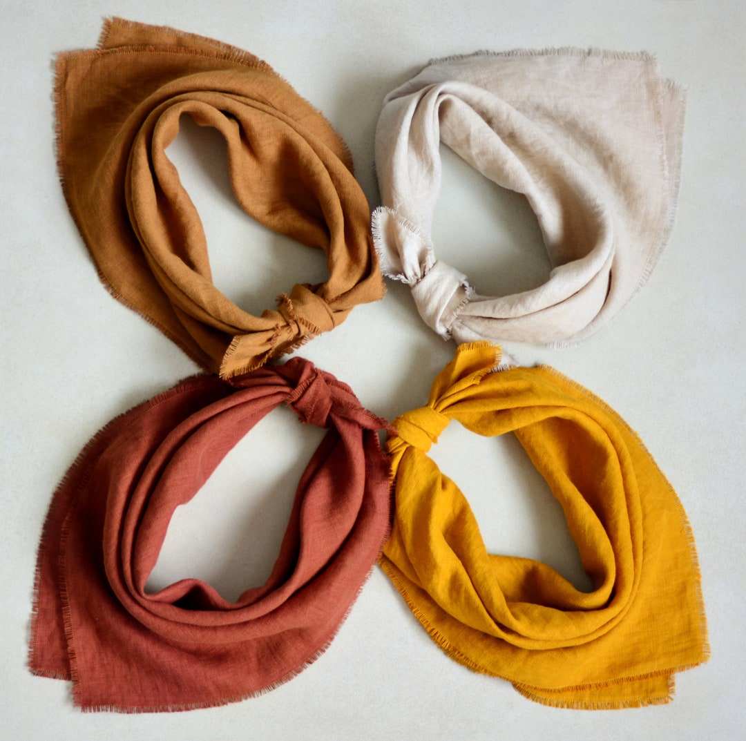 Linen Bandana, Square Linen Scarf, Men Women Bandana, Brown Linen ...