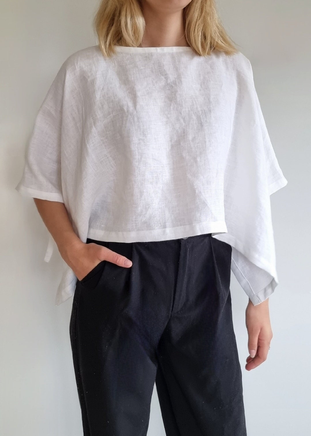 Linen Cropped Poncho, Linen Poncho, Summer Poncho Top, Linen Boxy ...