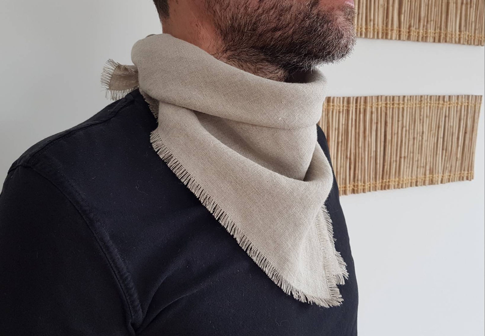 Natural Linen Bandana Linen Square Scarf Gray Biker Neck - Etsy