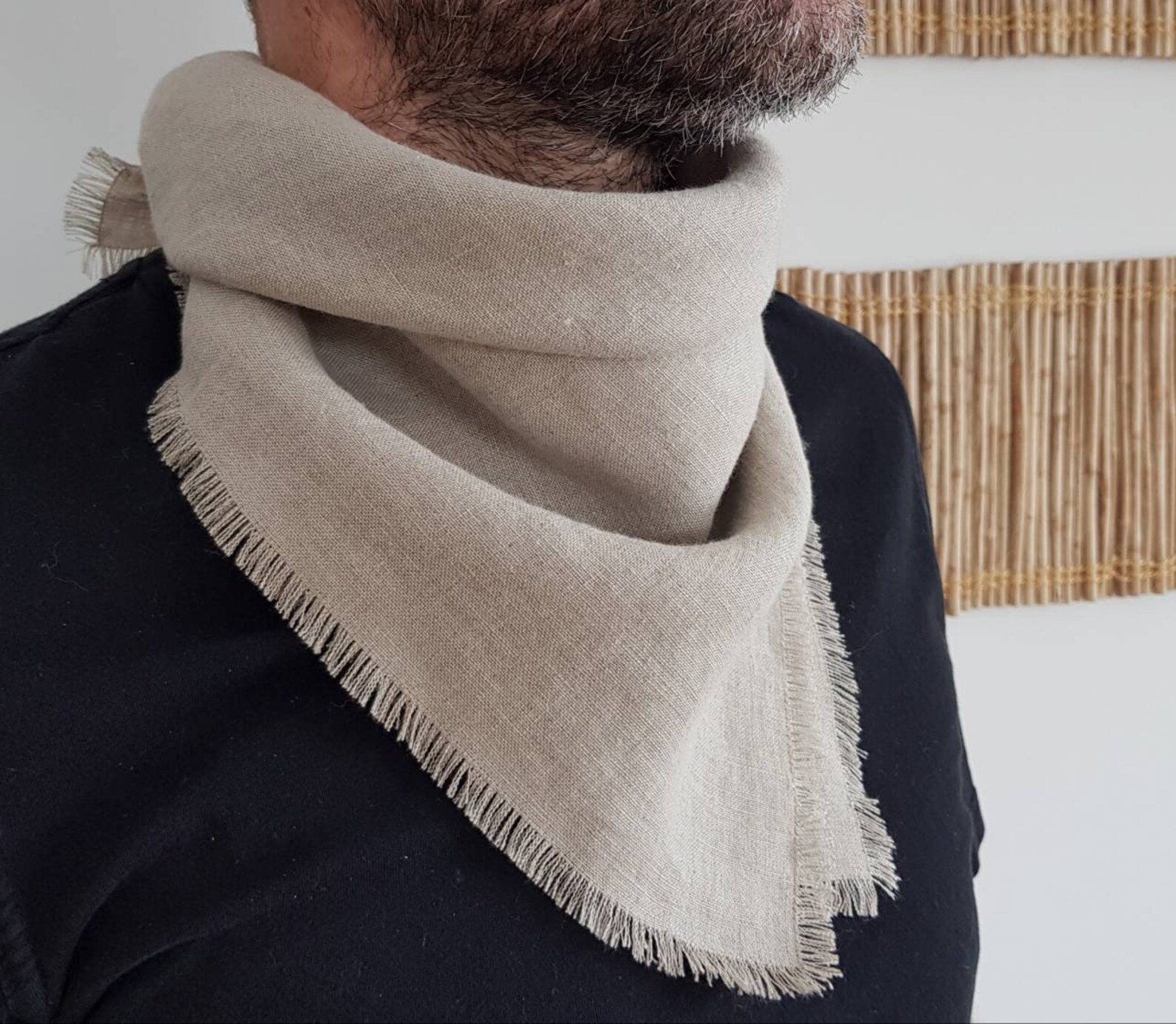 Natural Linen Bandana Linen Square Scarf Gray Biker Neck - Etsy