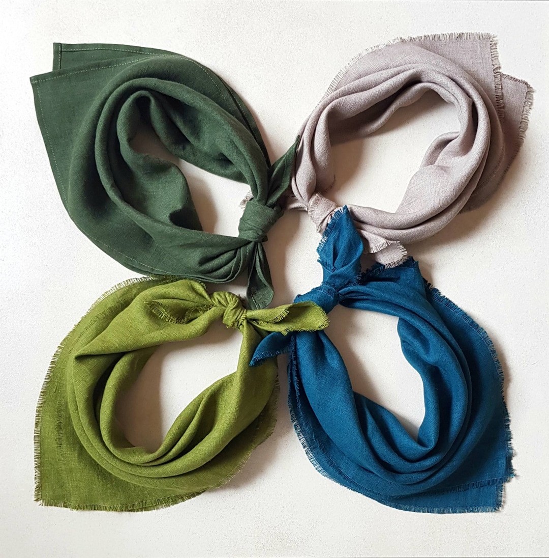 Linen Bandana, Green, Teal Linen Square Scarf, Mens Womens Square Linen ...