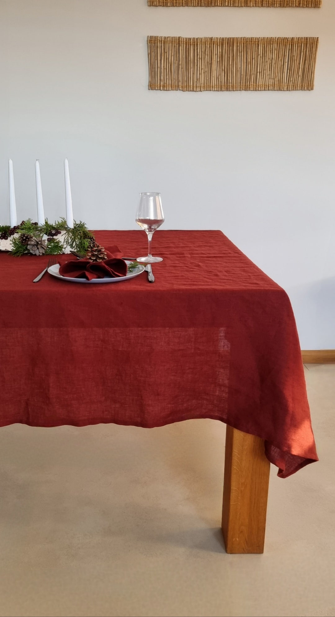 Linen Tablecloth, Dark Red Linen Tablecloth, Natural Linen Tablecloth ...