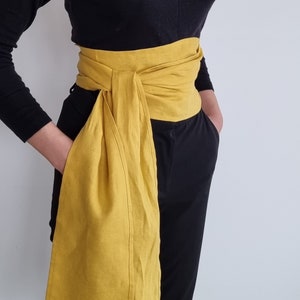 Linen wrap belt, long wide belt, obi belt, linen accessory, linen dress ...