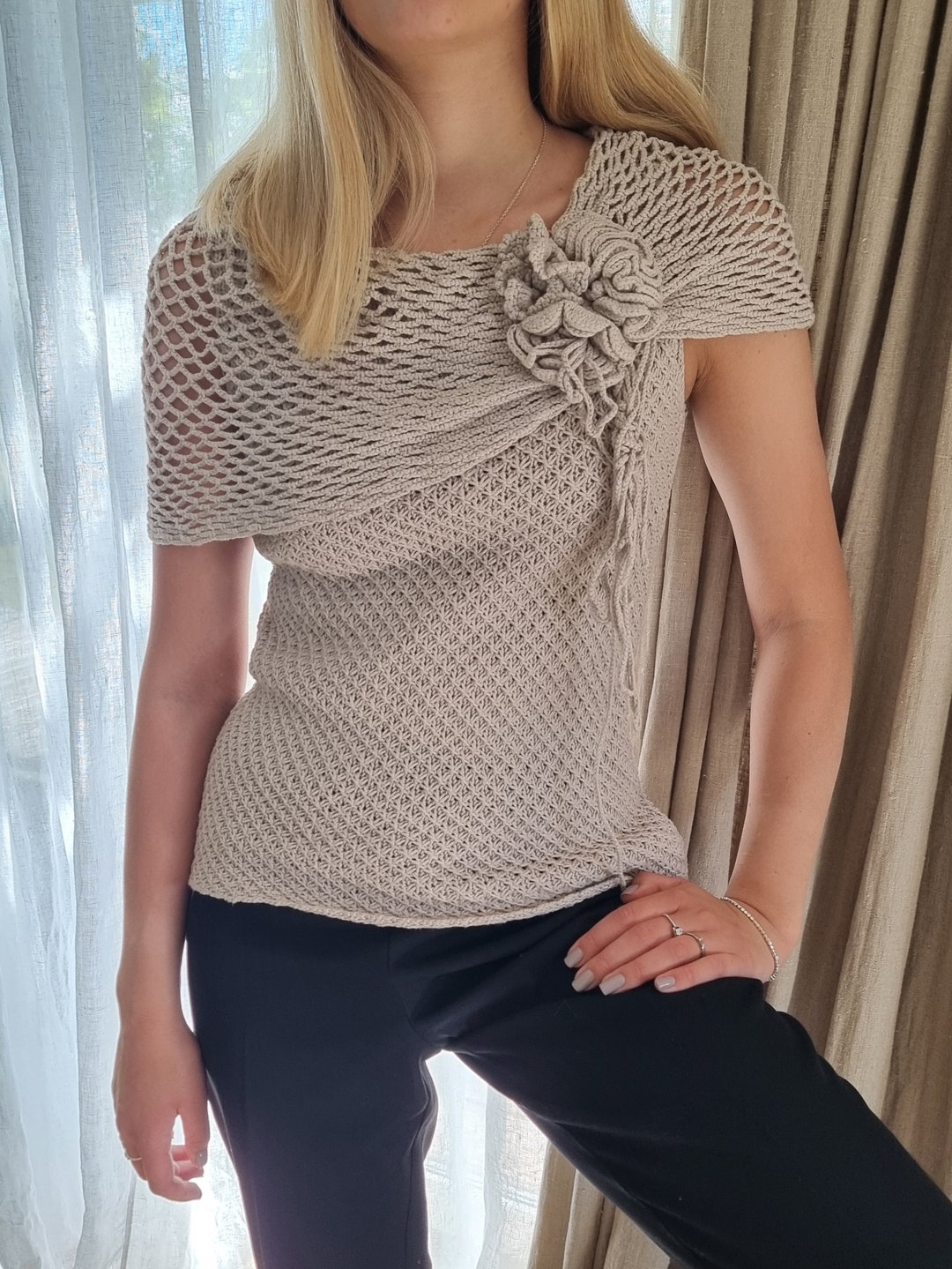 Vintage Hand Knitted Top, Vintage Summer Top, Exclusive Knitted Top ...
