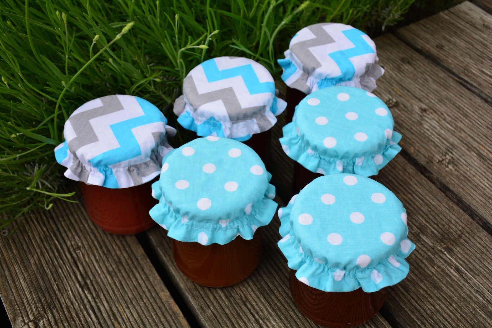Reusable Fabric Jar Covers, Cotton Jar Covers, Blue Wedding Favour ...