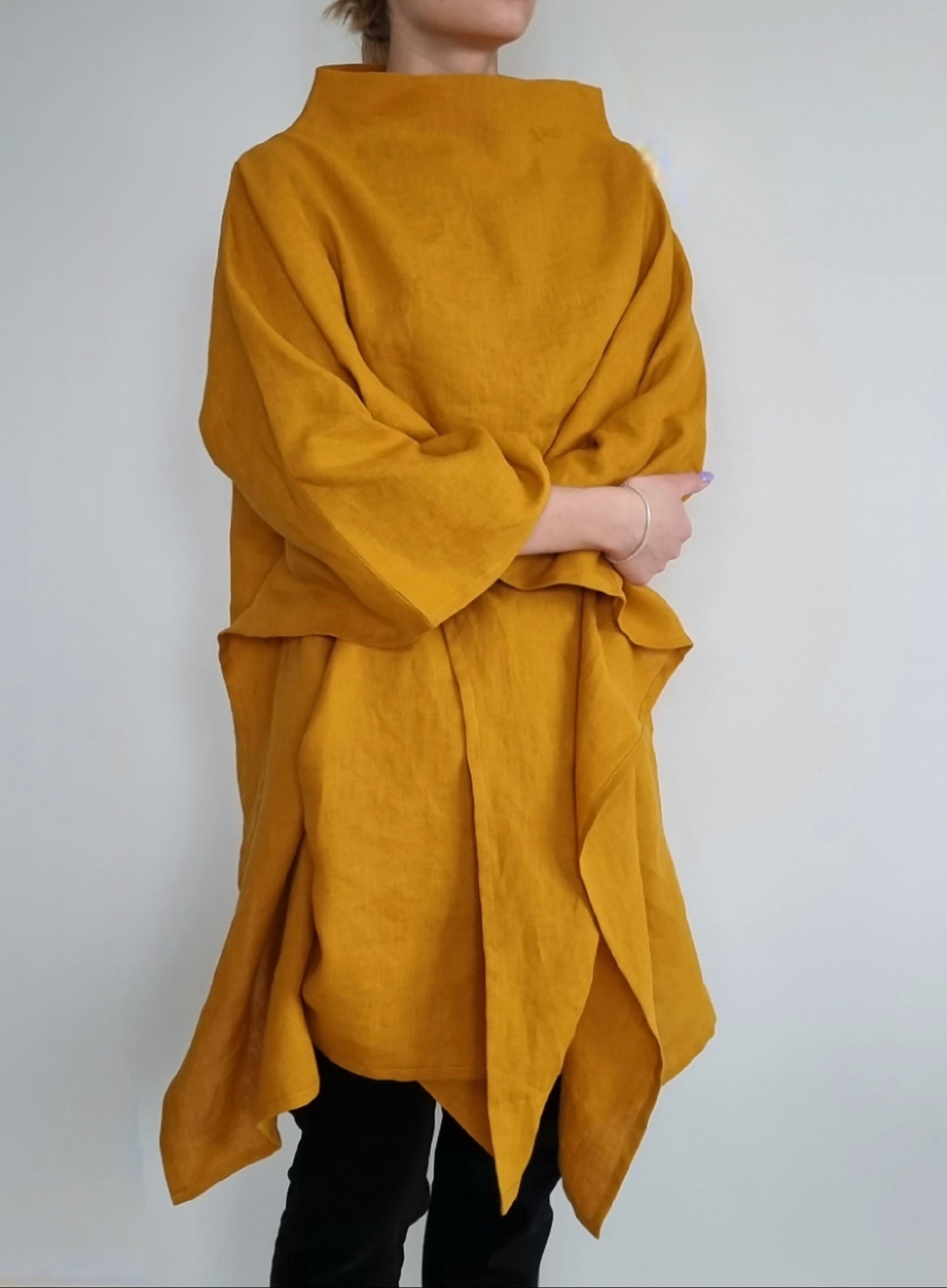 Linen Cloak, Linen Mantle, Linen Poncho, Turtleneck Cape, Linen Shawl ...