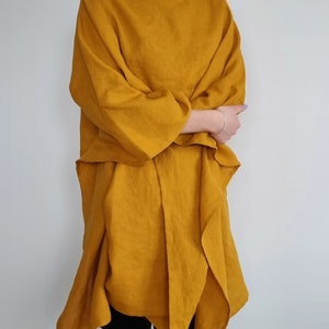 Linen Cloak, Linen Mantle, Linen Poncho, Turtleneck Cape, Linen Shawl ...
