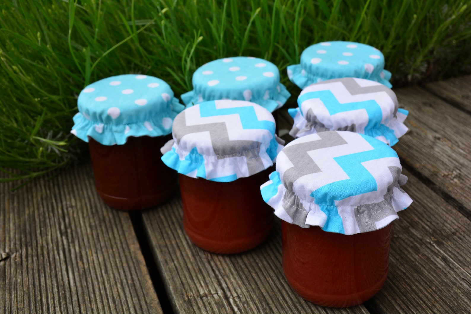 Reusable Fabric Jar Covers, Cotton Jar Covers, Blue Wedding Favour ...