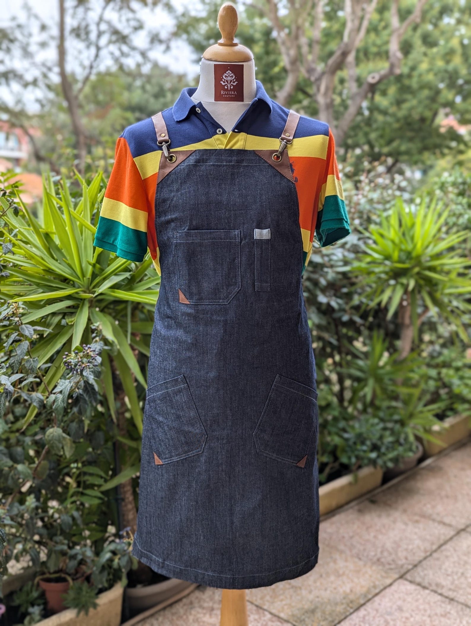Apron for Baristas in Dark Blue Denim With Leather for Artists Like ...