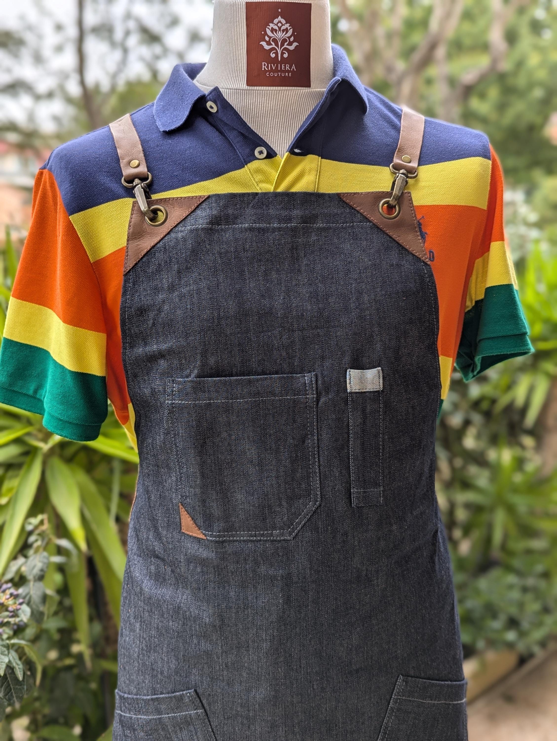 Apron for Baristas in Dark Blue Denim With Leather for Artists Like ...
