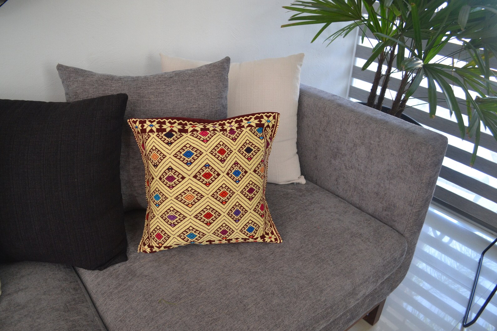 Mexican Embroidered Pillow Colorful Handmade Pillow Throw - Etsy