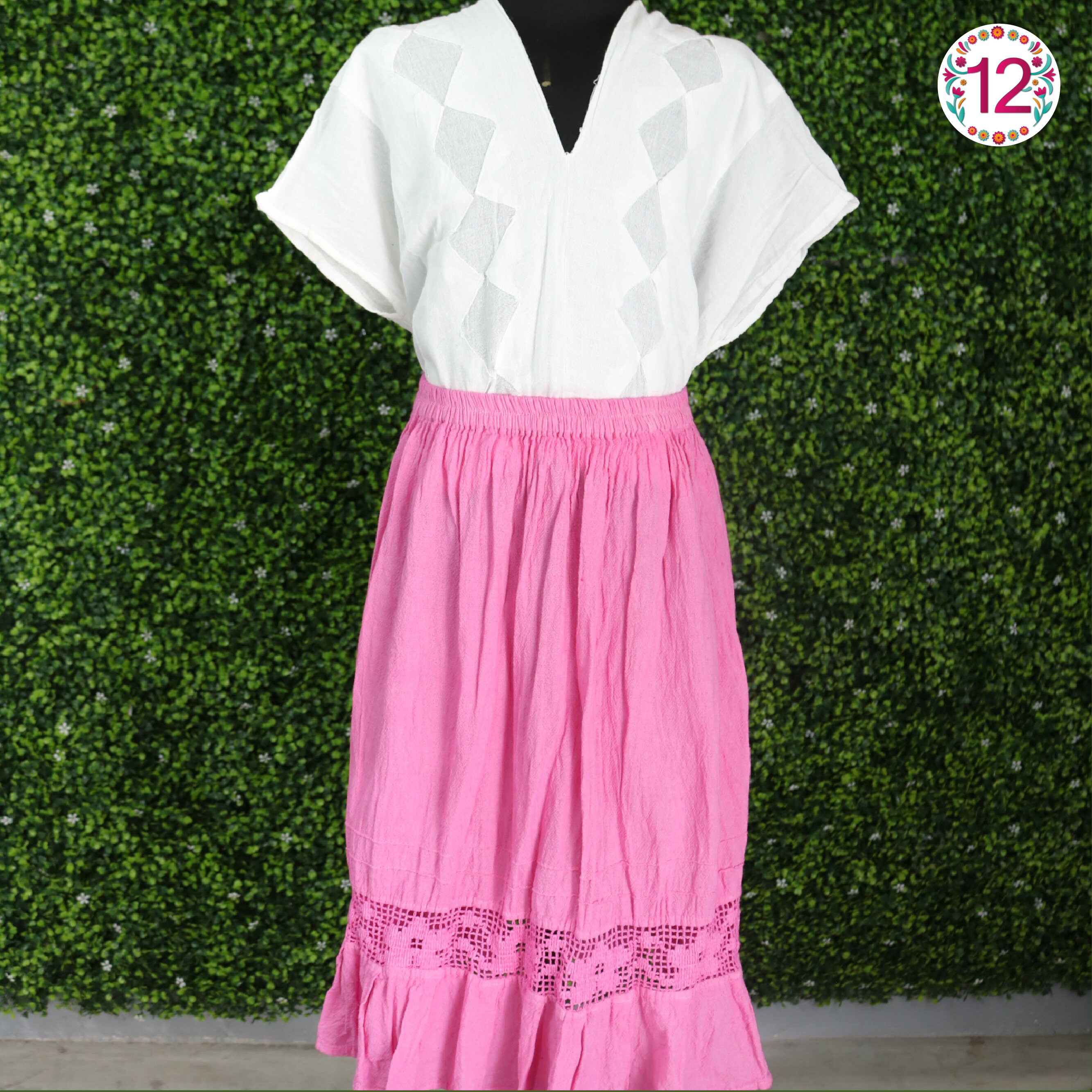 Girls' Colorful Mexican Cotton Skirt, Elastic Waist, Folklorico Falda ...