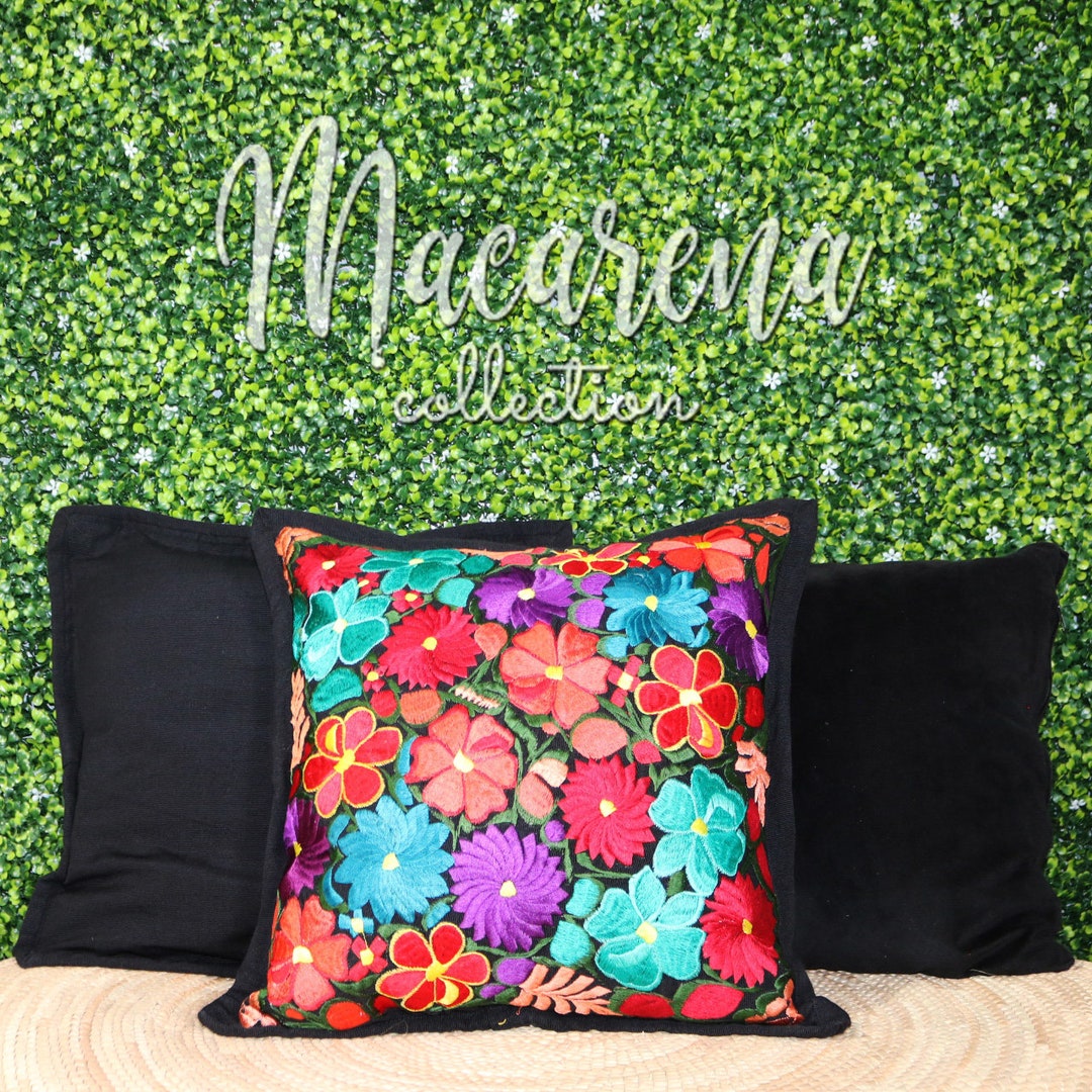 Chiapas Hand Embroidered Mexican Pillow Floral Design Throw - Etsy