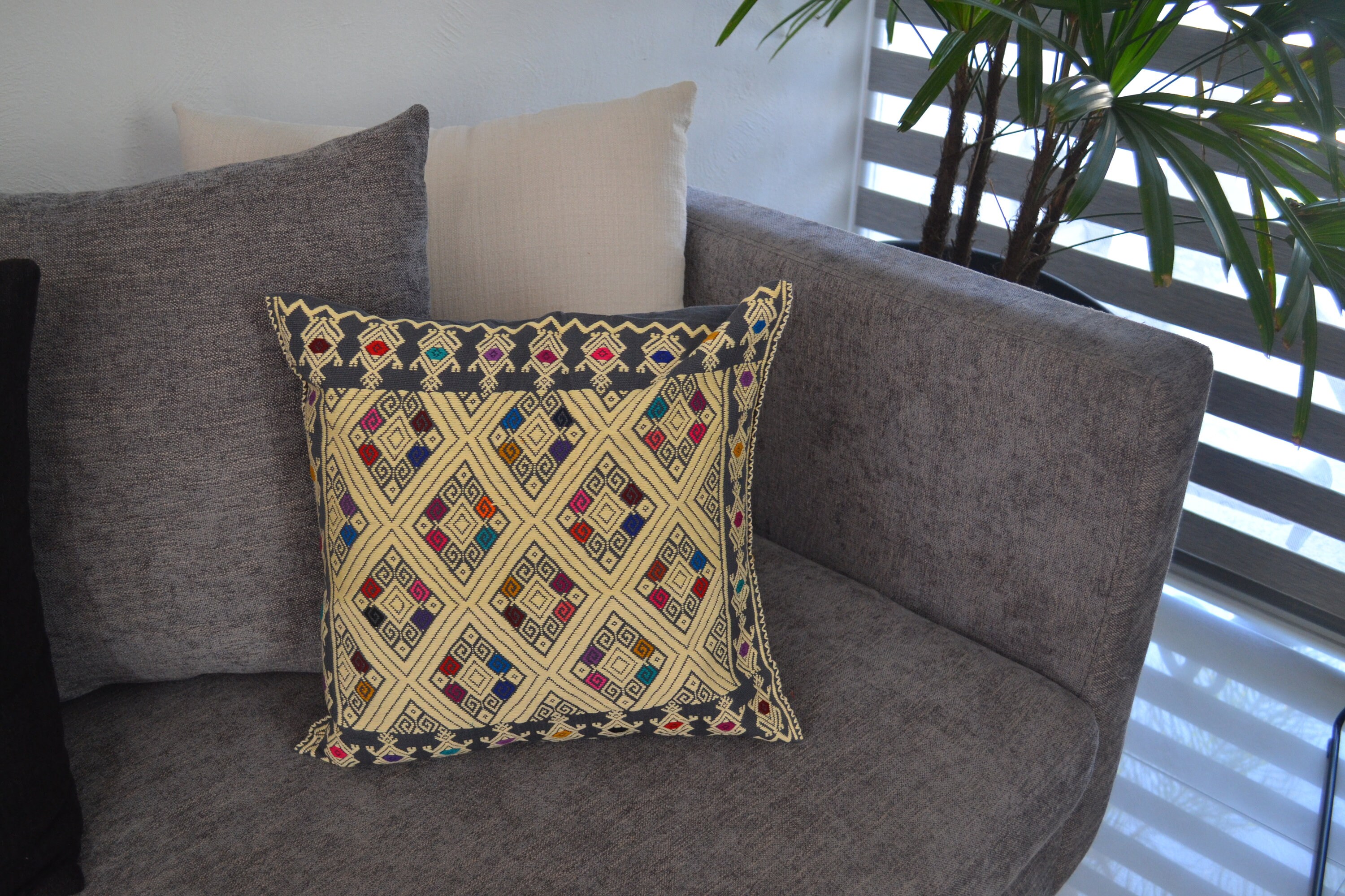 Mexican Embroidered Pillow Colorful Handmade Pillow Throw | Etsy