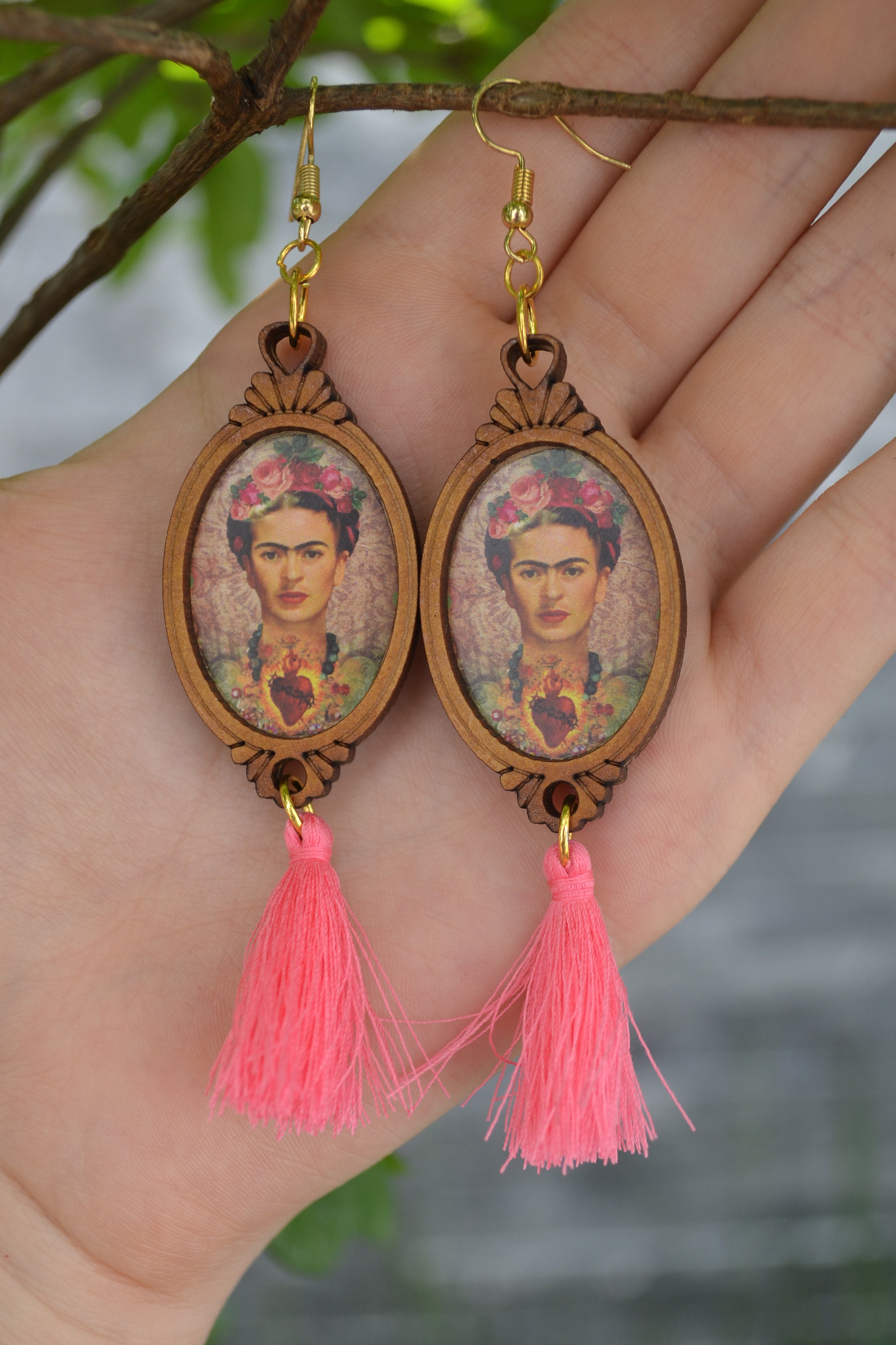 Handmade earrings wooden earrings earrings with colored | Etsy