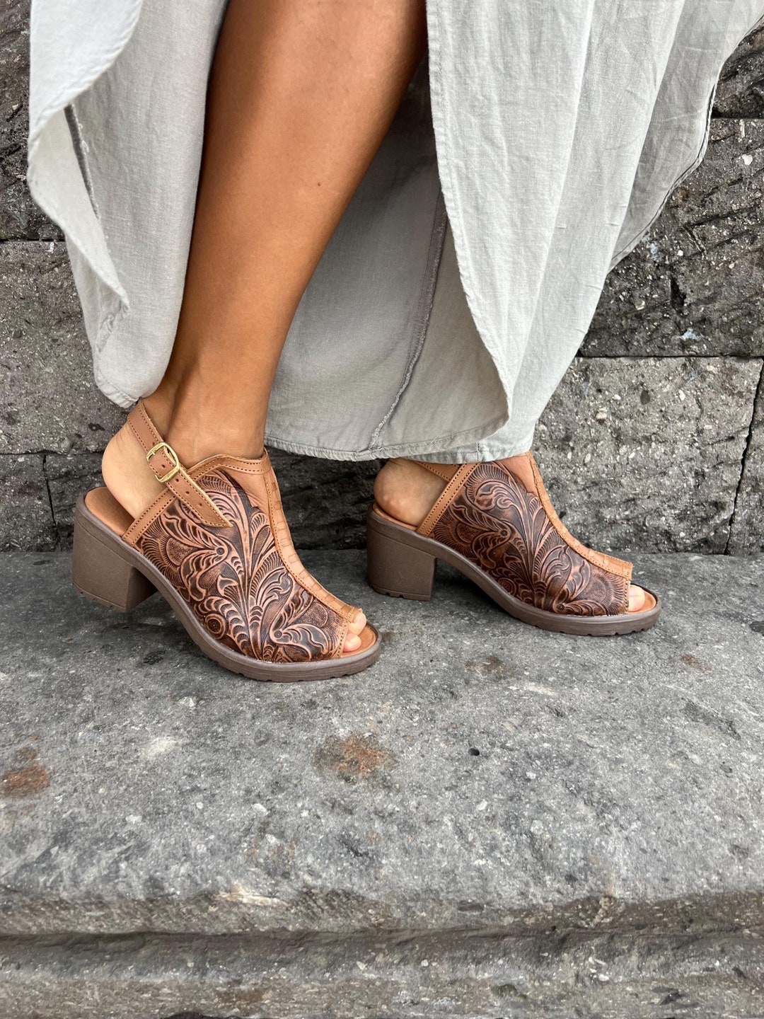 Macarena Collection Sandalias Peep-toe De Cuero Hechas a Mano Para ...