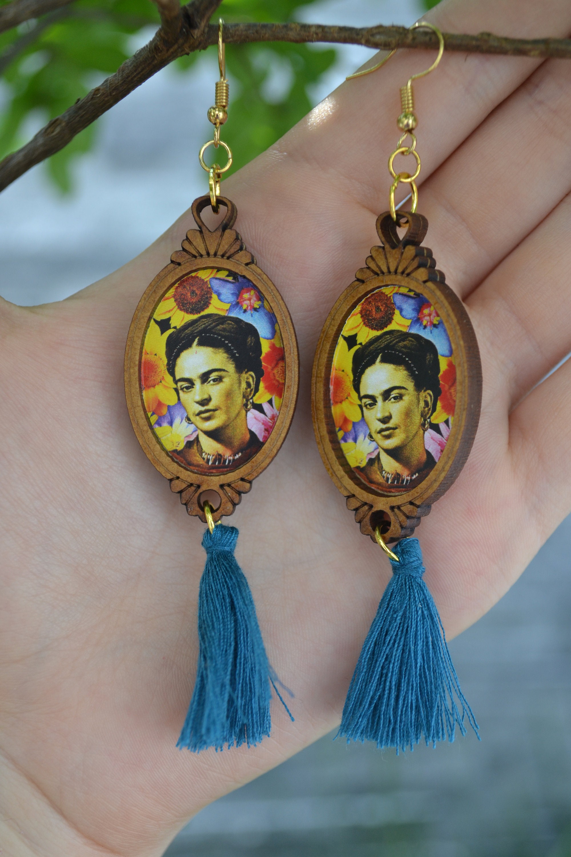 Handmade earrings wooden earrings earrings with colored | Etsy