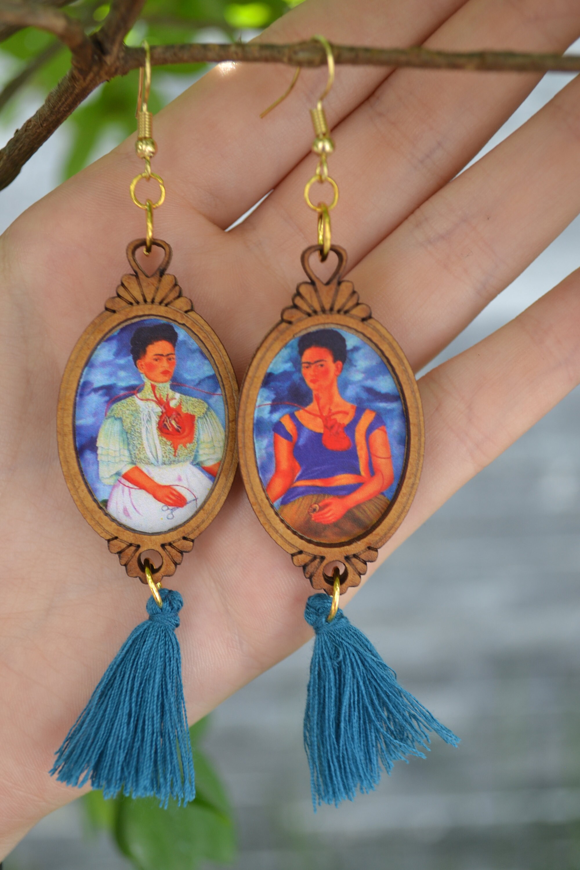 Handmade earrings wooden earrings earrings with colored | Etsy