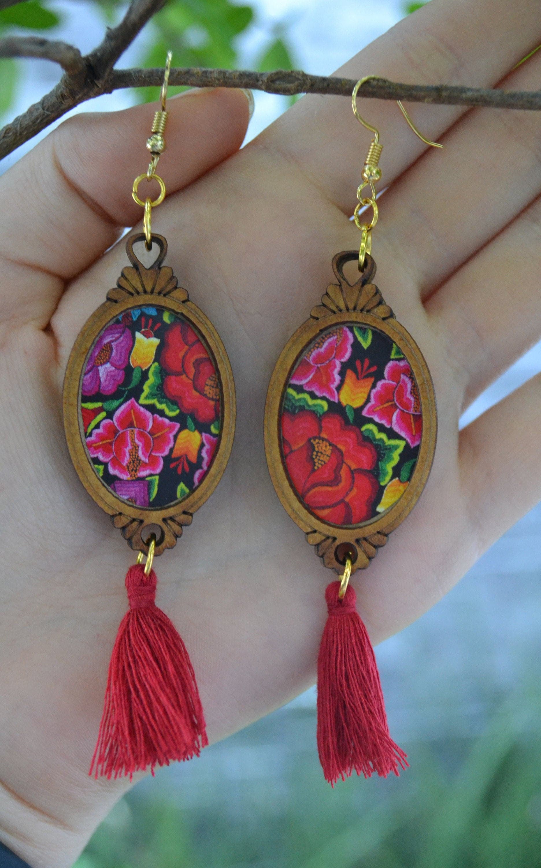 Handmade earrings wooden earrings earrings with colored | Etsy