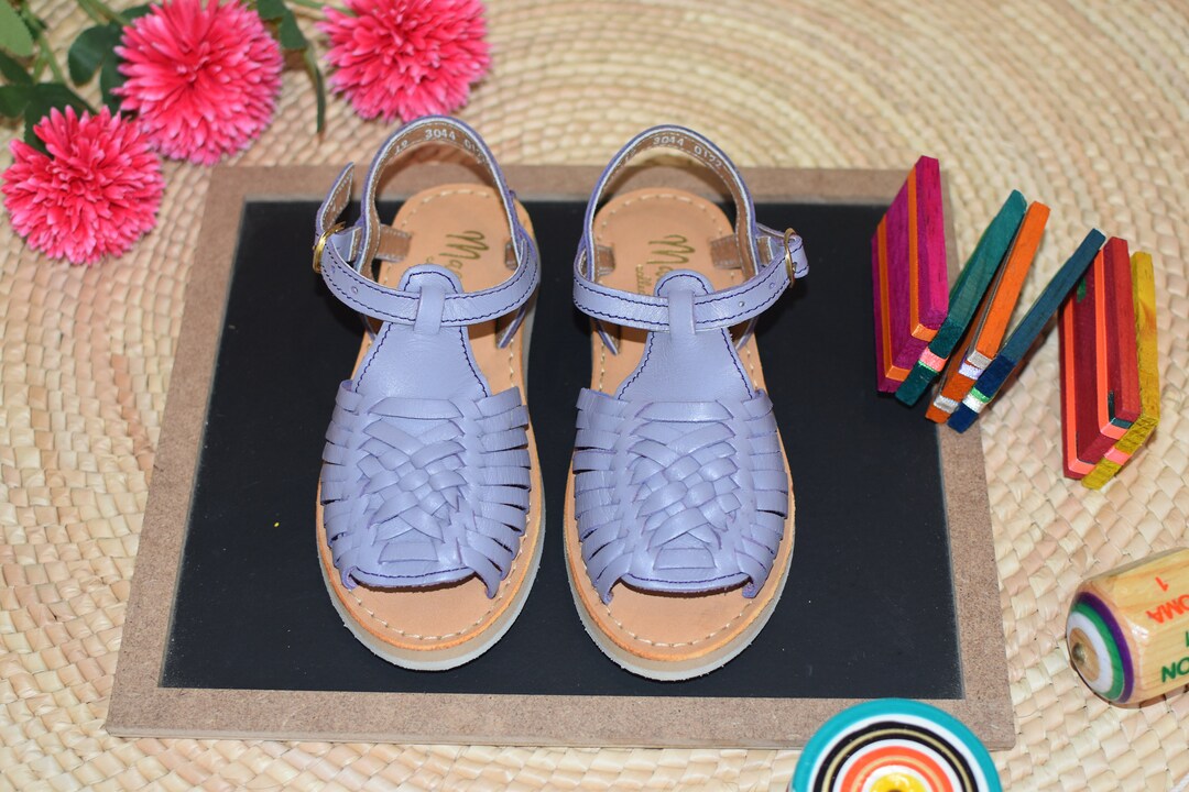 Girls Huarache Sandals – Handmade Mexican Leather, Purple Color - Etsy