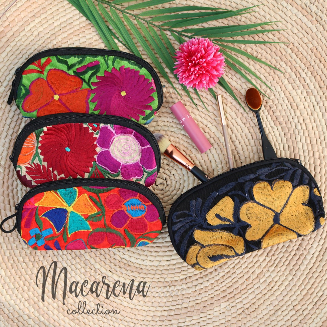 Embroidered Makeup Bag, Mexican Floral Cosmetic Bag, Handwoven Toiletry ...