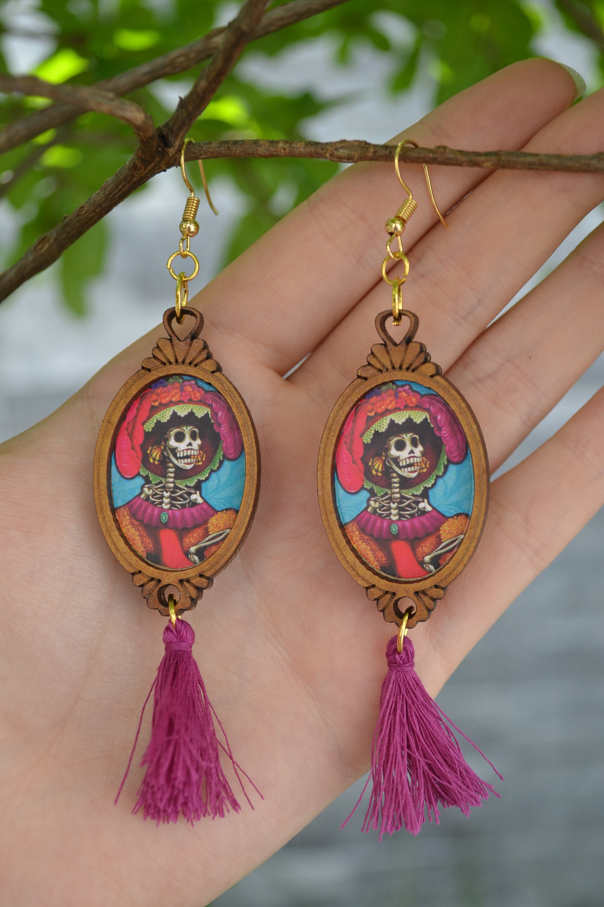 Handmade earrings wooden earrings earrings with colored | Etsy