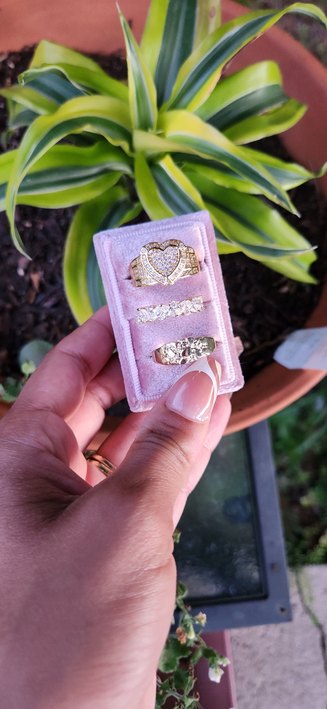 Gold Layered Ring Bundle Heart Ring, Eternity Stackable Ring and Nugget ...