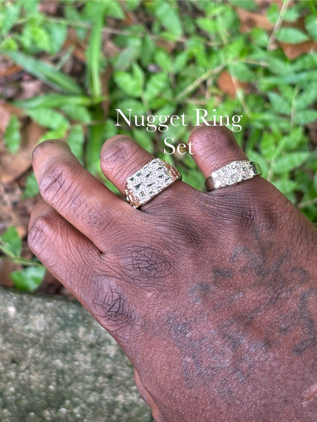 Nugget Ring Set for Men – Nugget Rings for Men (two Rings) Gold Plated ...