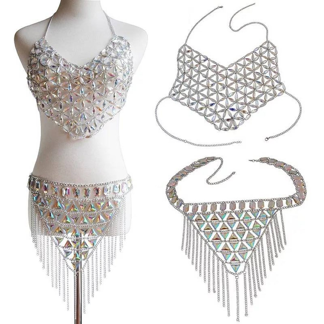 Bodychain AB Geometric Body Chain Skirt Top Shoulder Harness - Etsy UK