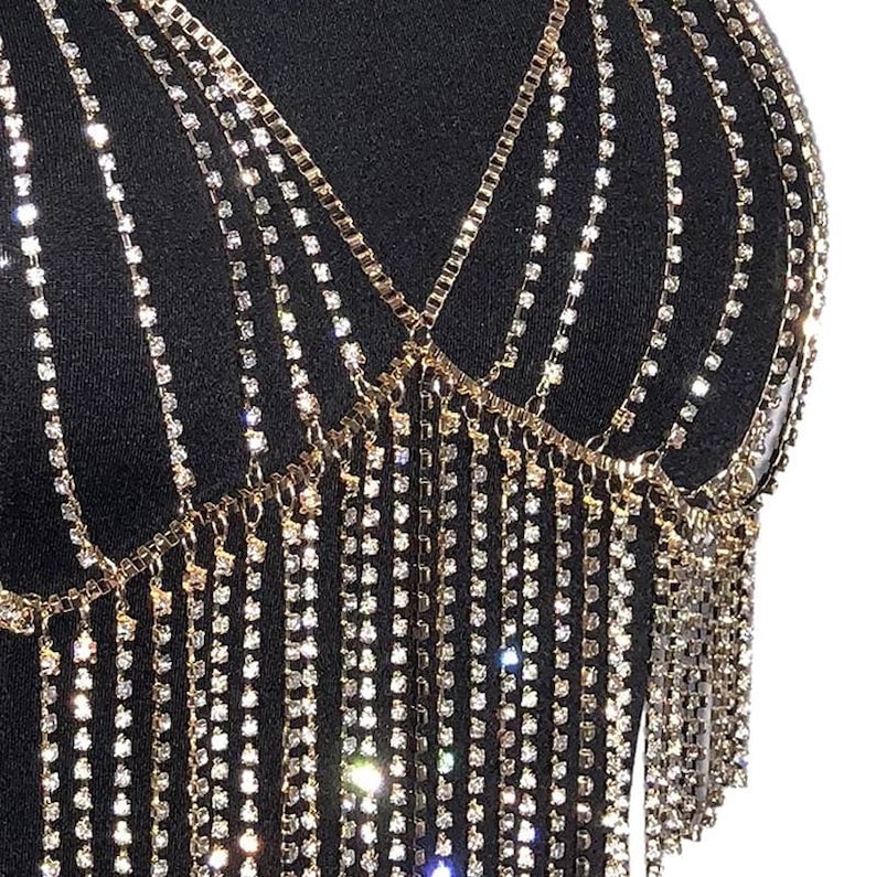 Erotic Rhinestone Diamonte Diamante Body Harness Bikini Vest Diamond ...