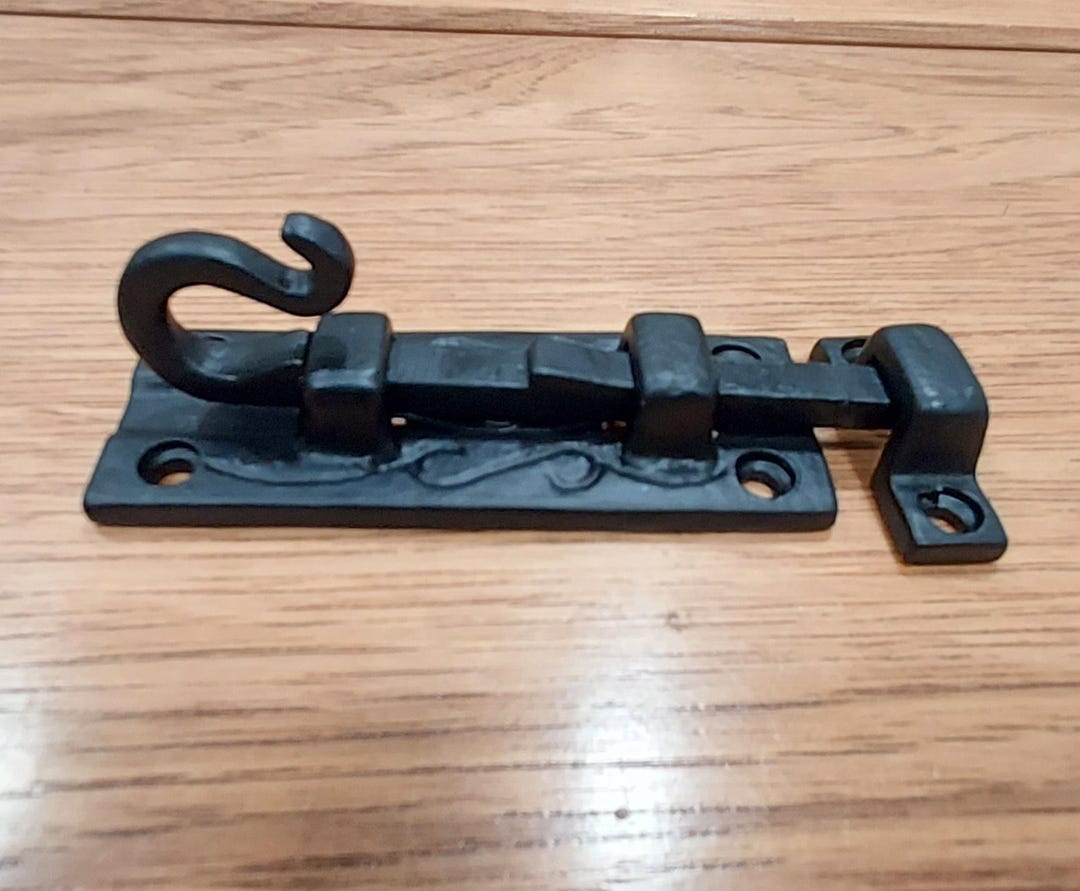 Old World Surface Slide Bolt With Looped Handle - Black Powder Coat ...