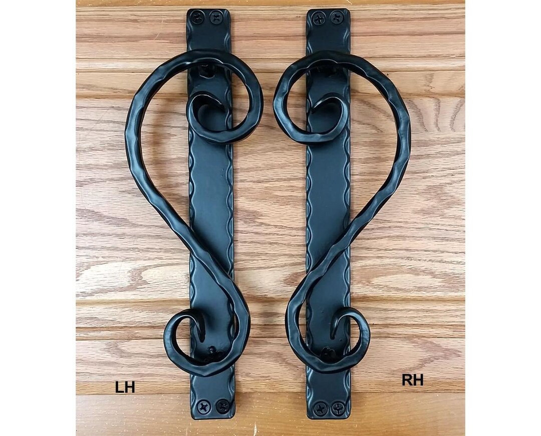 Pair of Iron Door Handles / Fish Tail Scroll Door Pulls / Barn Door ...