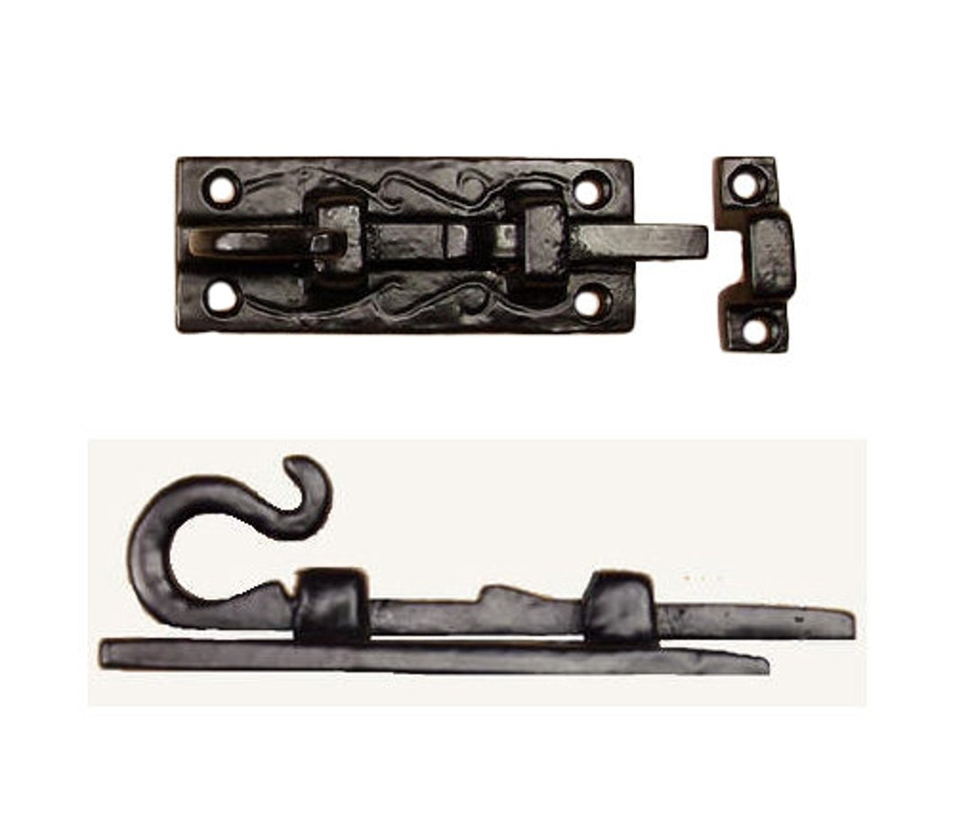 Old World Surface Slide Bolt With Looped Handle Black Powder Coat ...