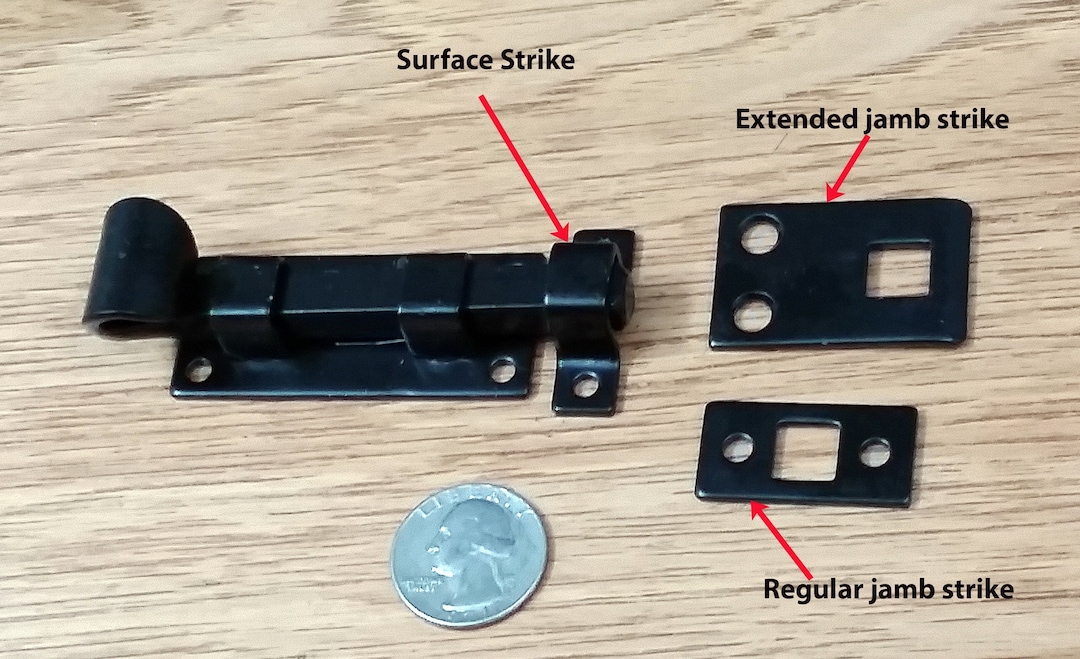 Mini Slide Bolt, Surface and Jamb Strikes, Black, Small Slide Bolt for ...