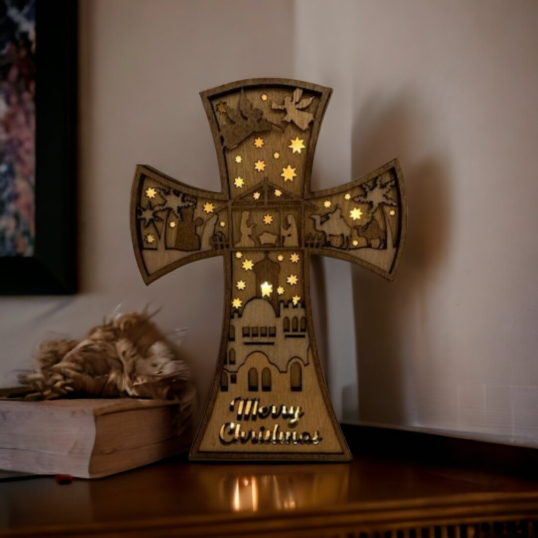 Lighted Nativity Scene Christmas Cross - Etsy