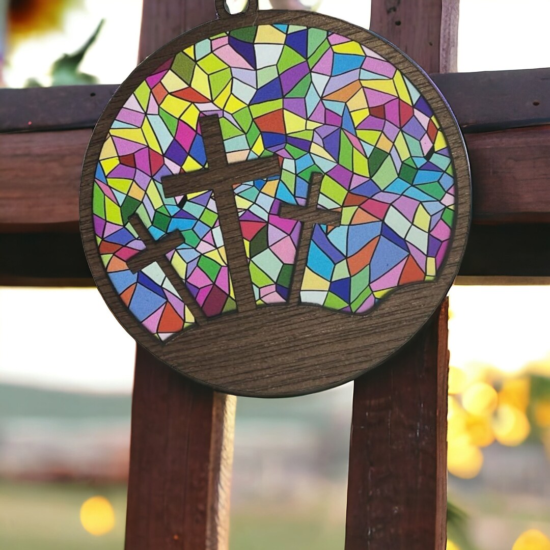 Calvary Cross Suncatcher 3 Crosses Crucifixion Stained Glass - Etsy