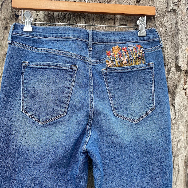 Embroidered Jeans - Etsy