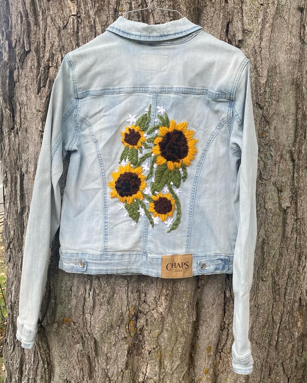 Sunflower Denim Jacket. Jean. Embroidery. Embroidered. Floral. Upcycled ...